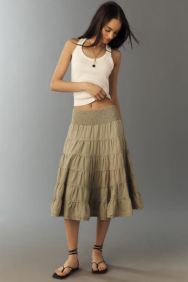 PILCRO Pilcro Reese Smocked Midi Skirt